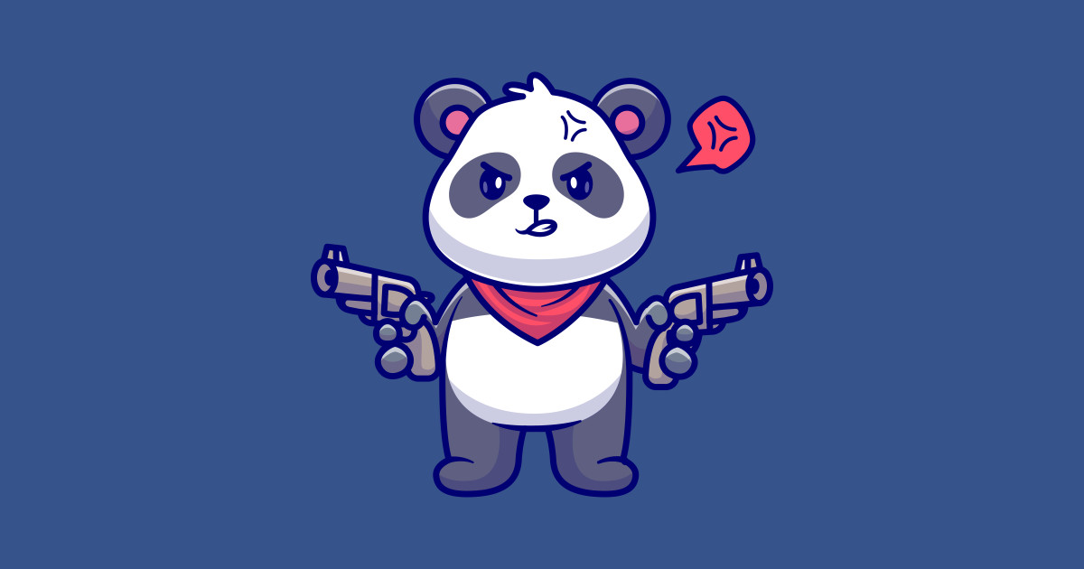 Cute Angry Panda Bandit Holding Gun Pistol Cartoon - Cute Angry Panda ...
