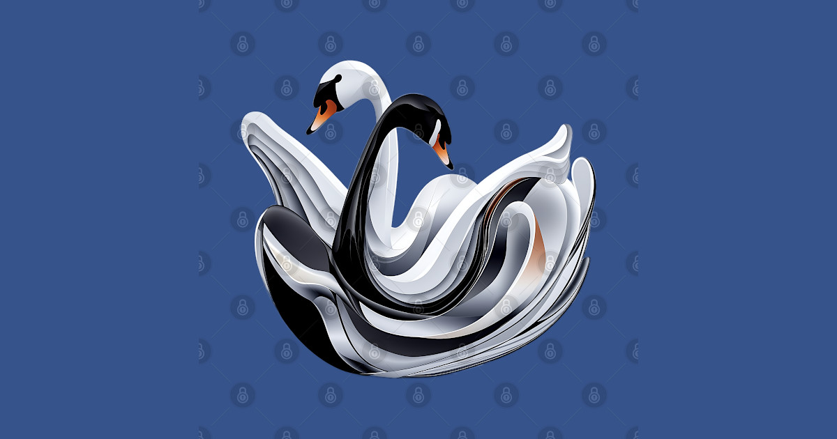 Elegant Black and White Swan Design, Modern Romantic Art, Nature ...