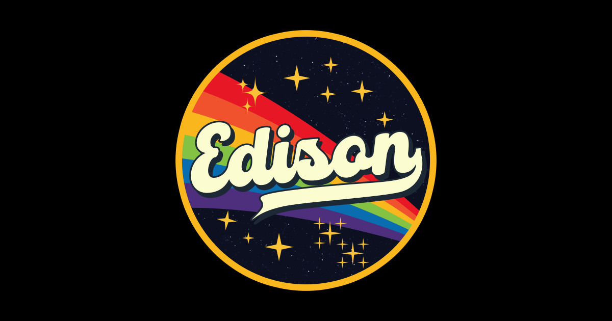 Edison // Rainbow In Space Vintage Style - Edison - Sticker | TeePublic