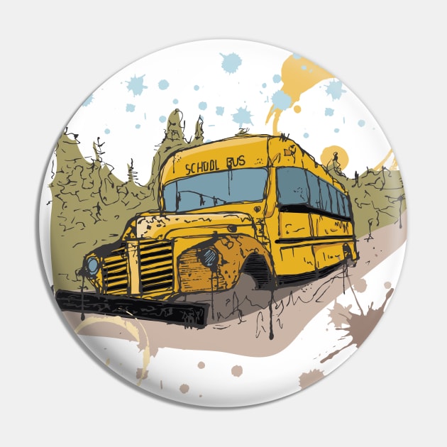 Abandoned school bus watercolor sketch - School Bus - Pin | TeePublic