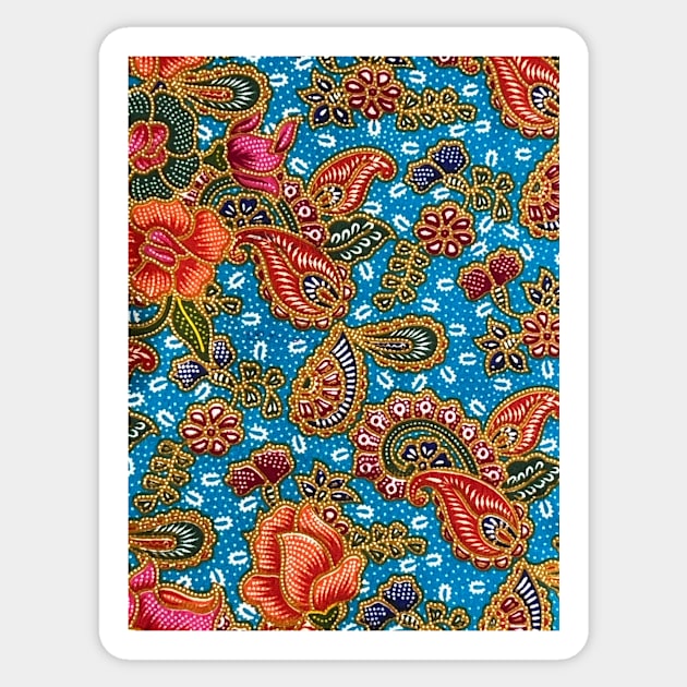 Blue Floral Batik Pattern Print - Blue - Sticker | TeePublic