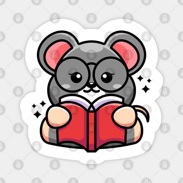 Cute mouse reading book cartoon - Cartoon - Magnet | TeePublic