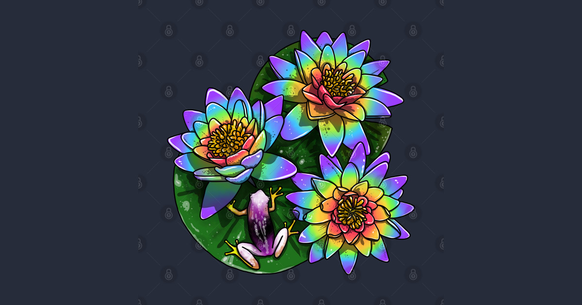 Rainbow Waterlilies With An Enby Frog - Nonbinary - T-Shirt | TeePublic