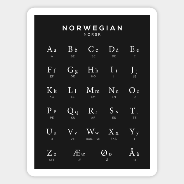 Norwegian Alphabet Chart, Norway Language Chart, Black - Norwegian ...