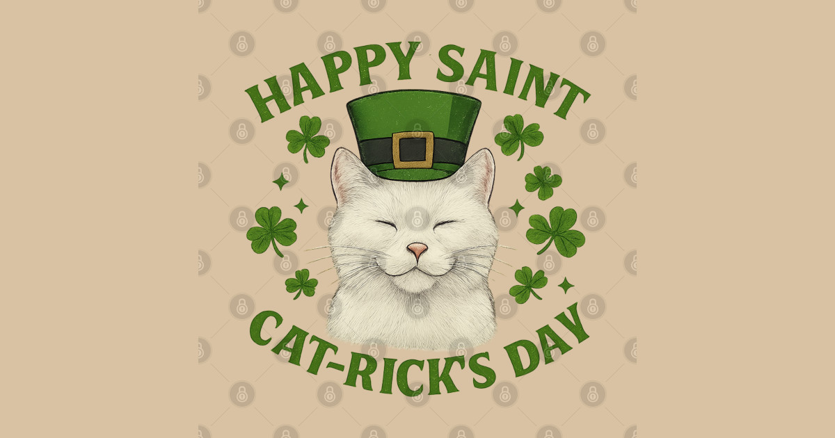 Happy Saint Cat-ricks Day White Cat - Happy St Patricks Day - T-Shirt ...
