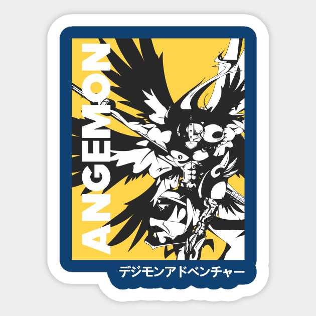 Angemon Black White - Digimon - Sticker | TeePublic