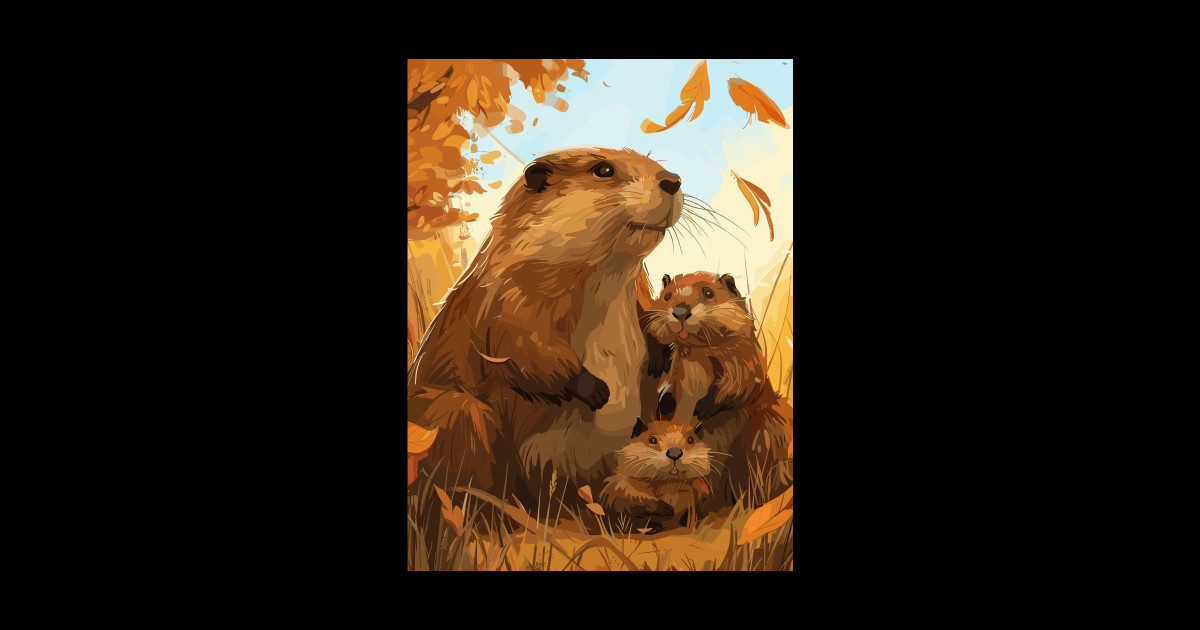 Cartoon Cute Beaver Family - Cute Beaver - Sticker | TeePublic