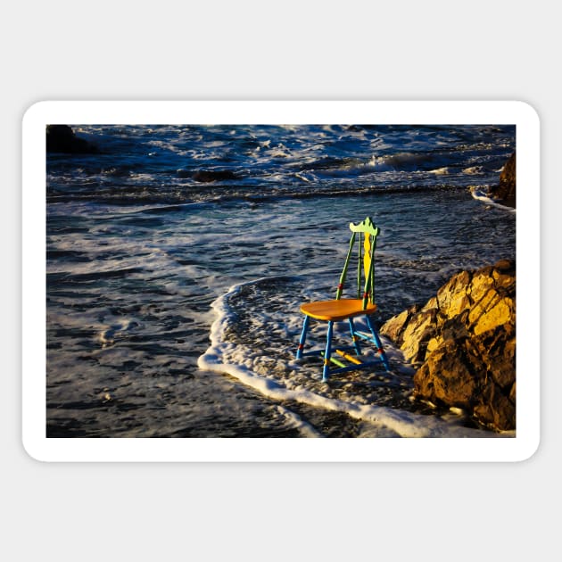Chair In The Surf - Wooden - Sticker | TeePublic