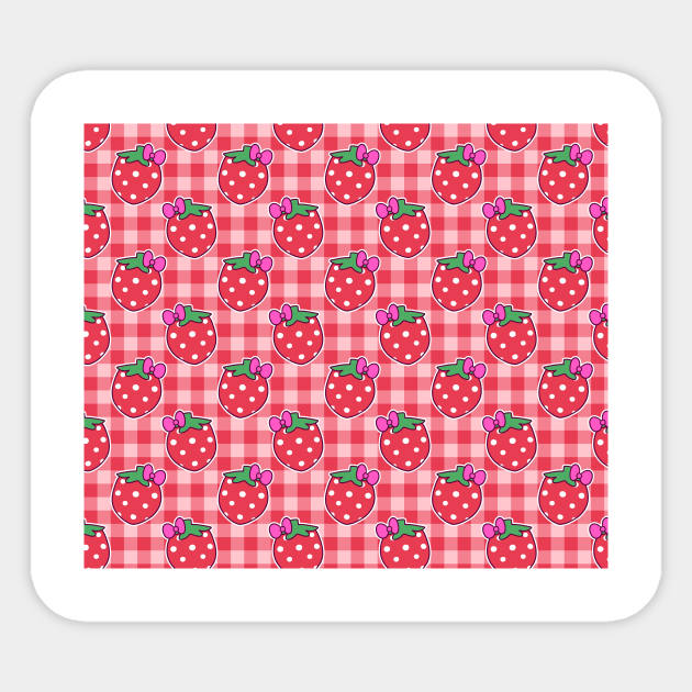 Bow Strawberry Gingham Pattern - Straberry - Sticker | TeePublic