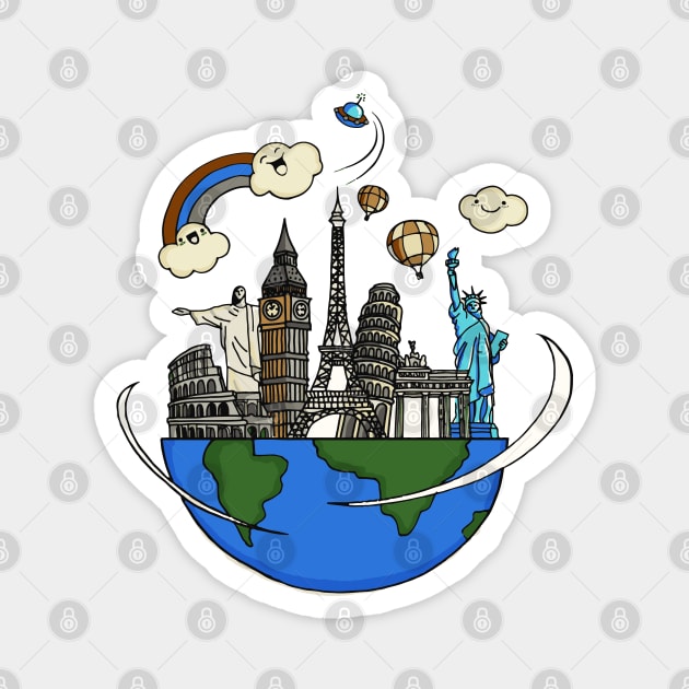 Travel World Road Map - Travel World Road Map - Magnet | TeePublic