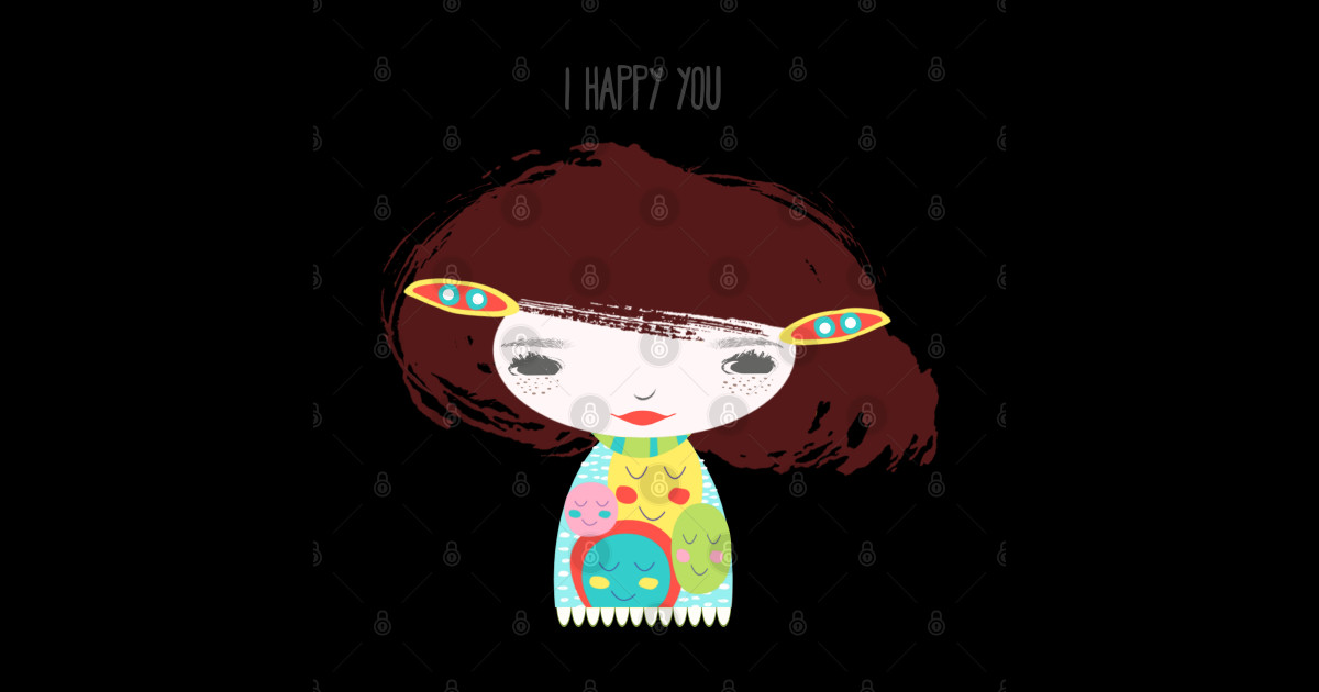 Smiley Face Girl Brown Hair - Smiley Face Designs - Sticker | TeePublic