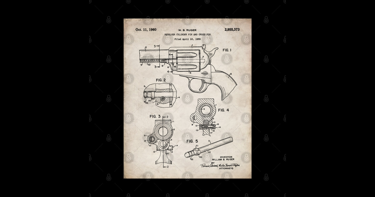 Ruger Revolver Patent - Gun Enthusiast Firearms Art - Antique - Ruger ...