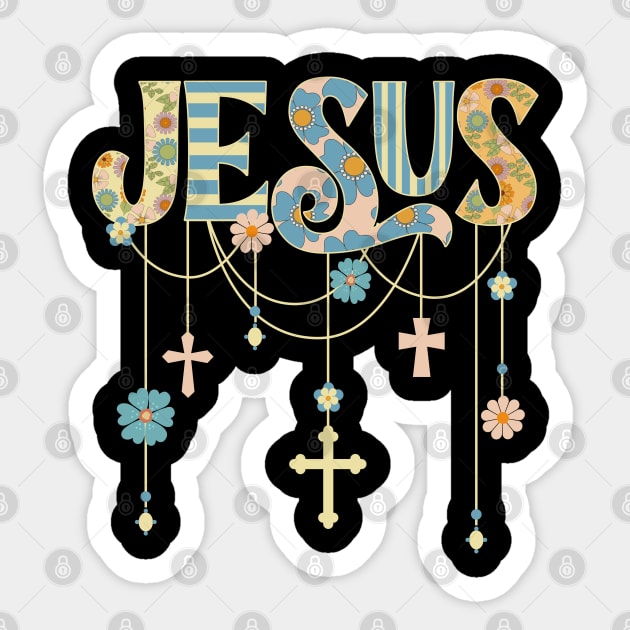 JESUS BOHO INSPIRED FLORAL WITH CROSSES - Jesus - Sticker | TeePublic