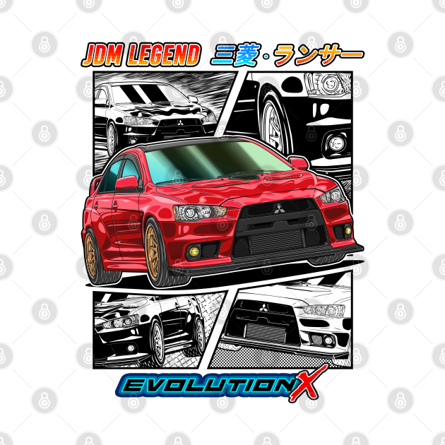 JDM Red Mitsubishi Lancer Evolution X Drifting - Mitsubishi Lancer Evolution - T-Shirt | TeePublic