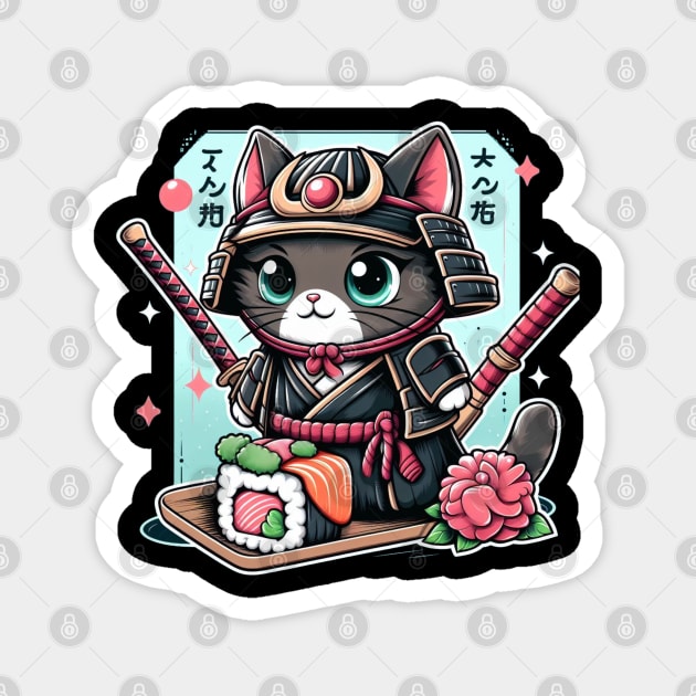 Women’s Cute Japanese Sushi Samurai Cat - Sushi - Magnet | TeePublic