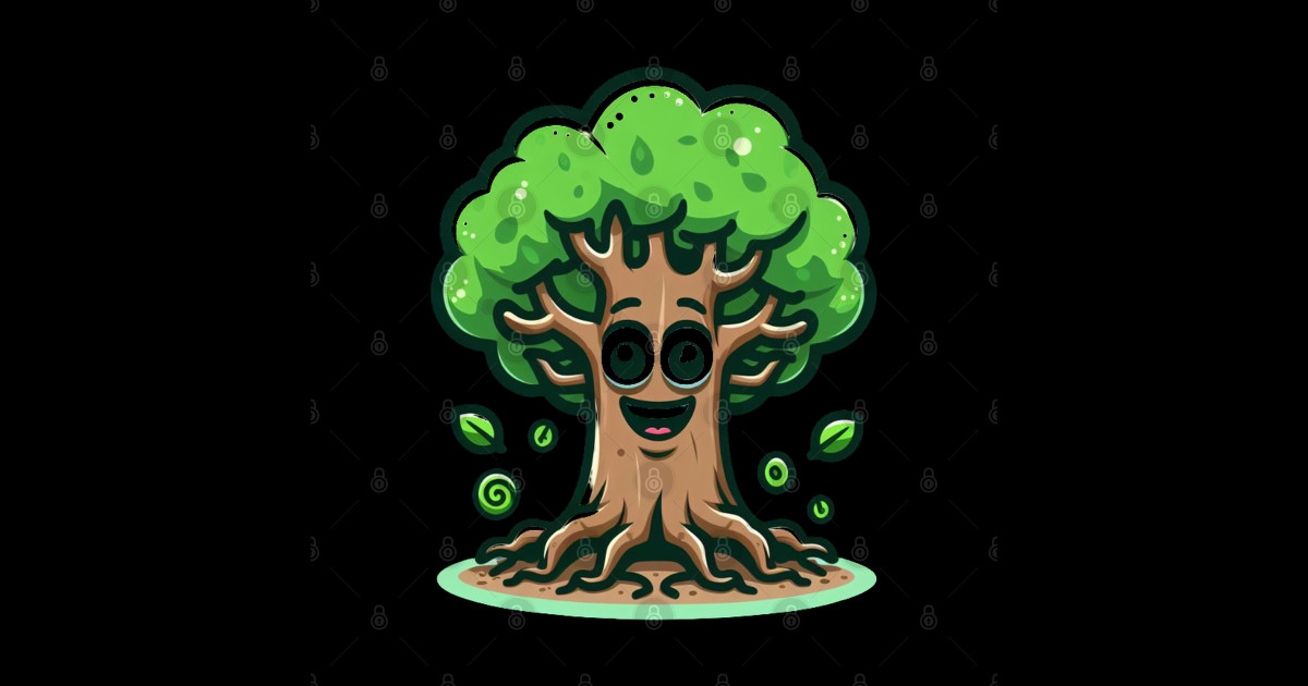 Happy Oak Tree - Cartoon Tree - Sticker | TeePublic