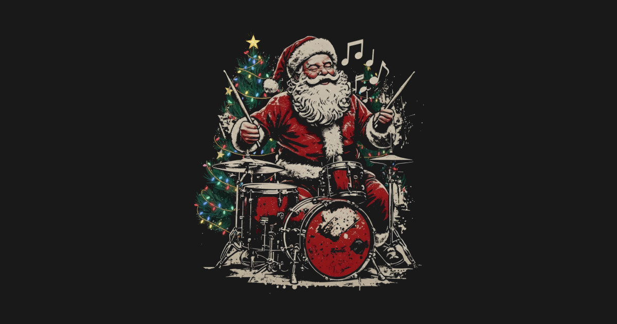 Rocking Santa Drummer Christmas Scene - Santa Drummer - T-Shirt | TeePublic