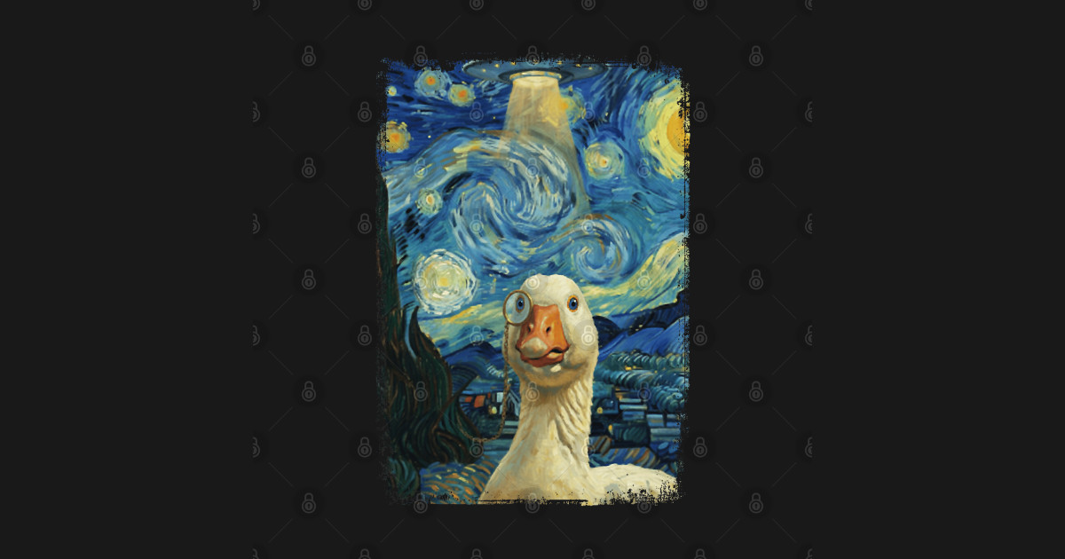 Van Gogh Starry Night Alien UFO Selfie Silly Goose - Starry Night Goose ...
