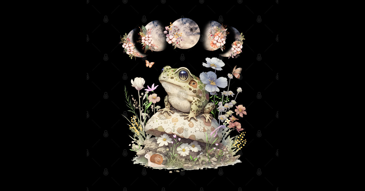 Cute Cottagecore Frog Mushroom Floral Moon Vintage - Cottagecore Frog ...