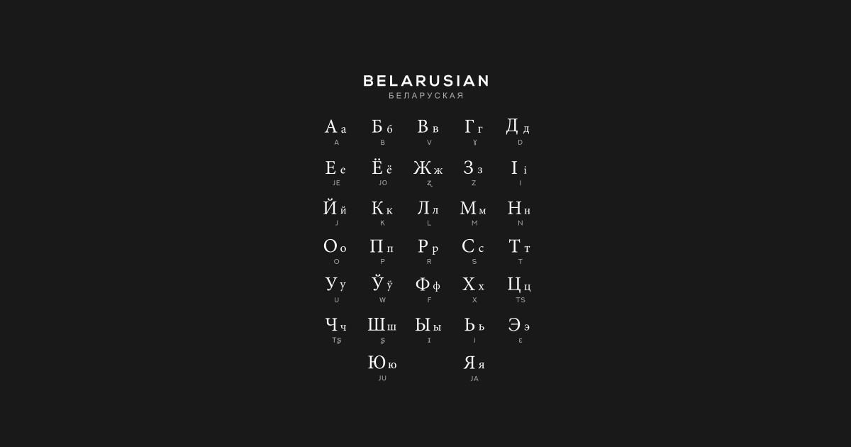 Belarusian Alphabet Chart, Belarus Language Chart, Black - Belarus - T ...
