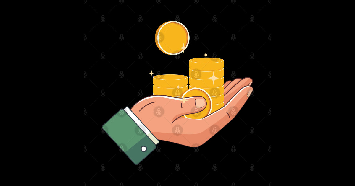 Male hand with coins - Hand - Sticker | TeePublic
