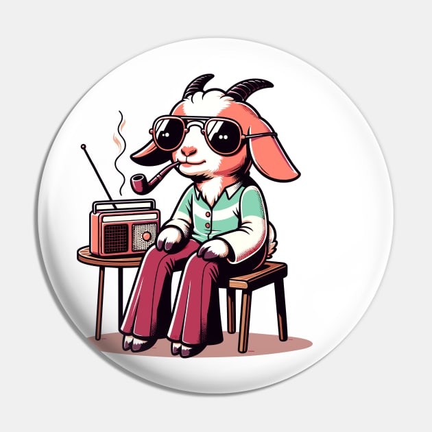 smoking 70s goat and vintage radio - Goat - Pin | TeePublic