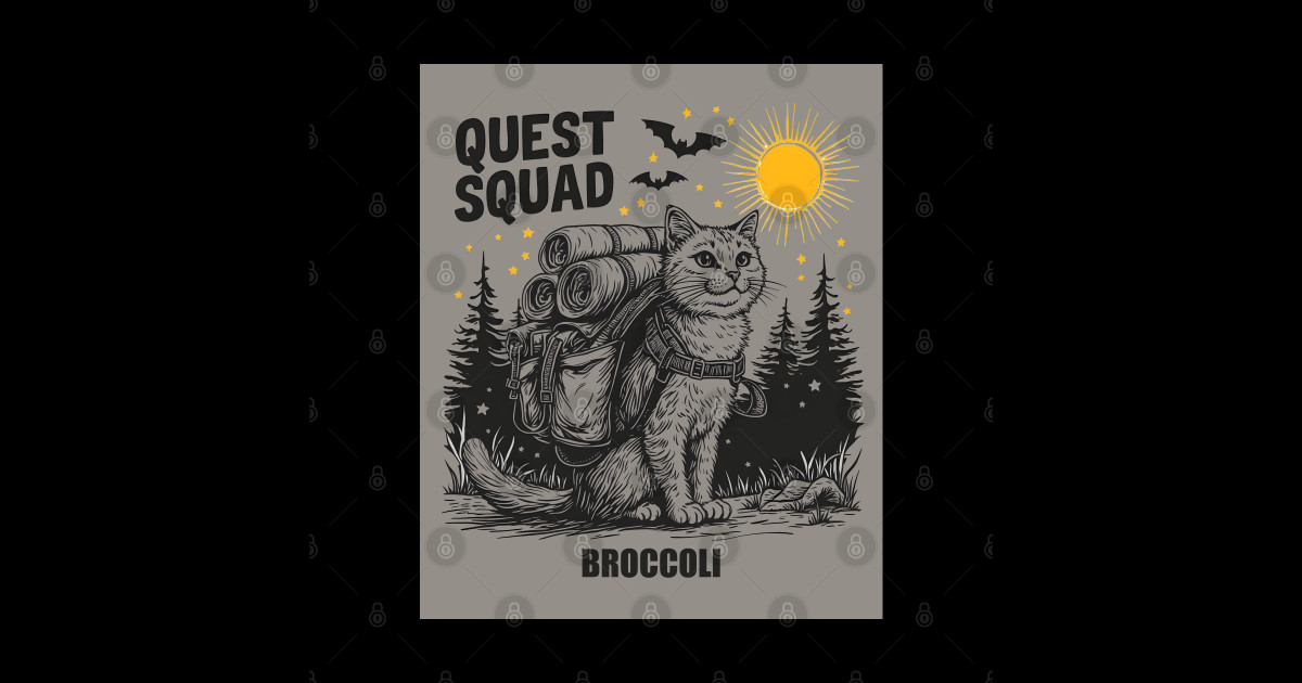 Funny Broccoli Cat Quest Fantasy Gamer Meme Graphic - Broccoli Cat ...