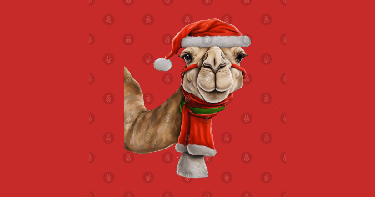 Adorable Cute Camel Wearing Santa Hat Christmas v2 - Ugly Christmas ...
