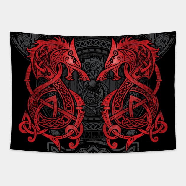 Fighting Fenrir Red - Fenrir - Tapestry | TeePublic