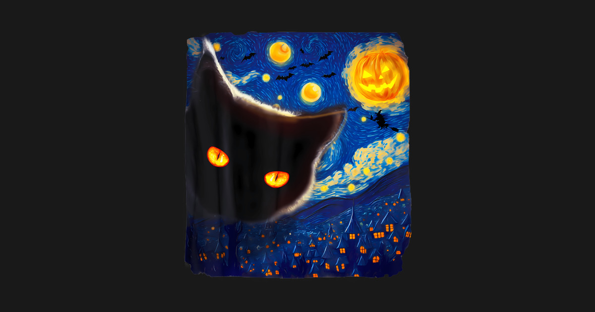 Van Gogh Starry Night Cat Halloween Black Cat Scary Night - Van Gogh ...