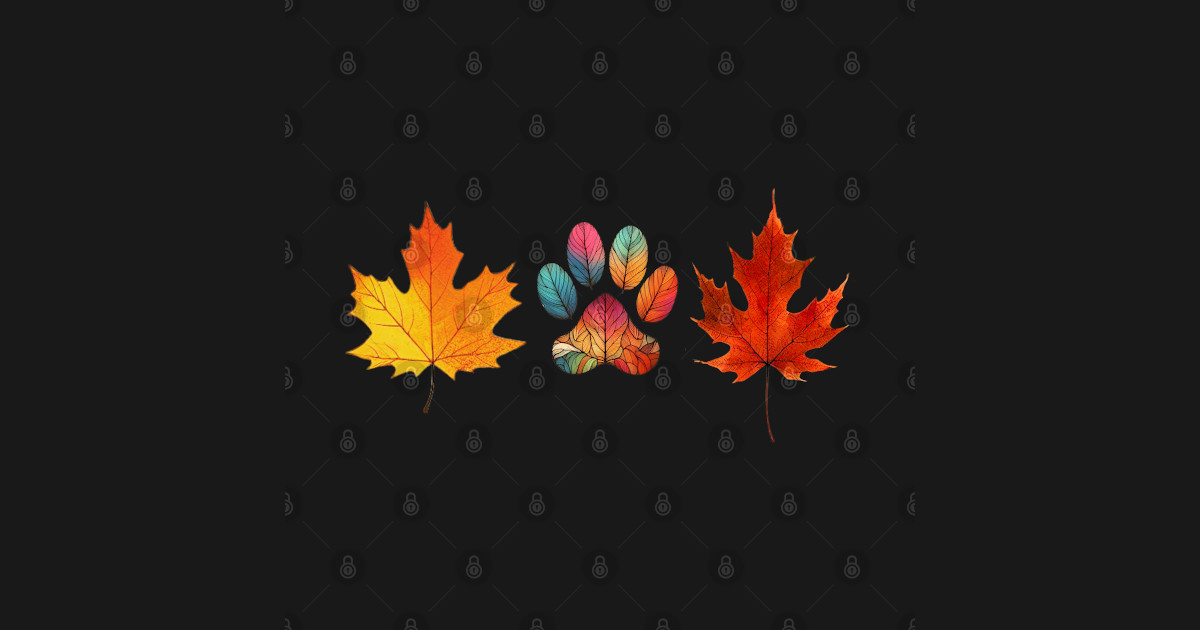 Autumn Leaf Paw Print - Paw Print With Autumn Leaves - T-Shirt | TeePublic