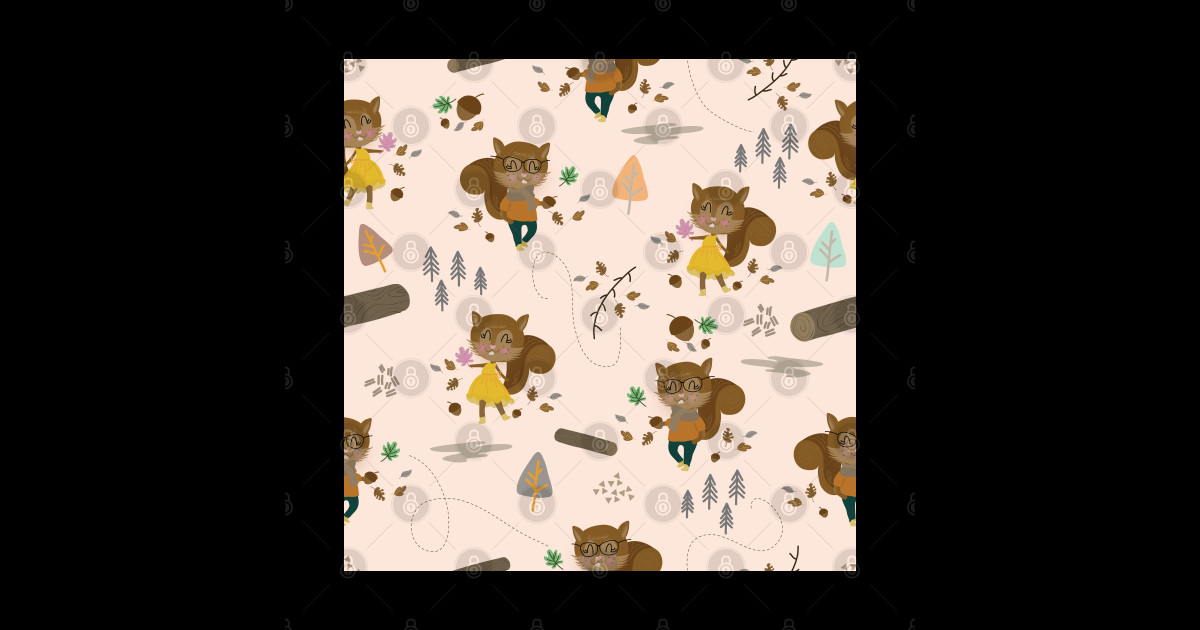 Mr and Mrs Squirrel Apricot Background - Woodland Animal - Posters and ...