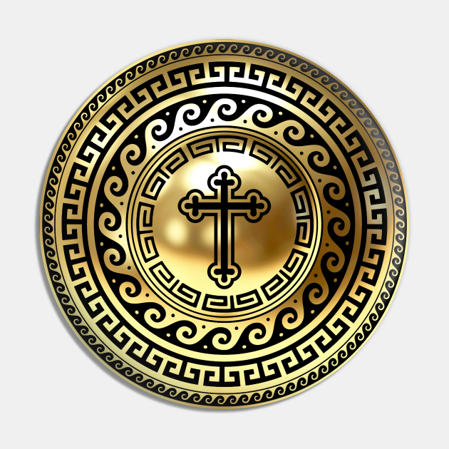 Greek Orthodox Cross Black Gold Greek Key Patterns - Religious - Pin ...