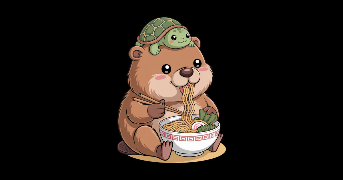 Cute Capybara Eating Ramen with Turtle – Kawaii Animal Noodle ...