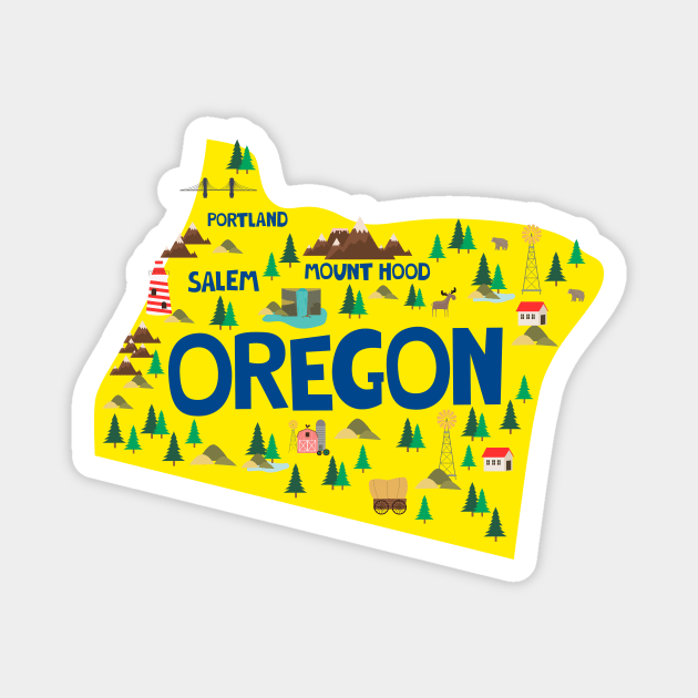 Oregon State USA Illustrated Map - Oregon - Magnet | TeePublic