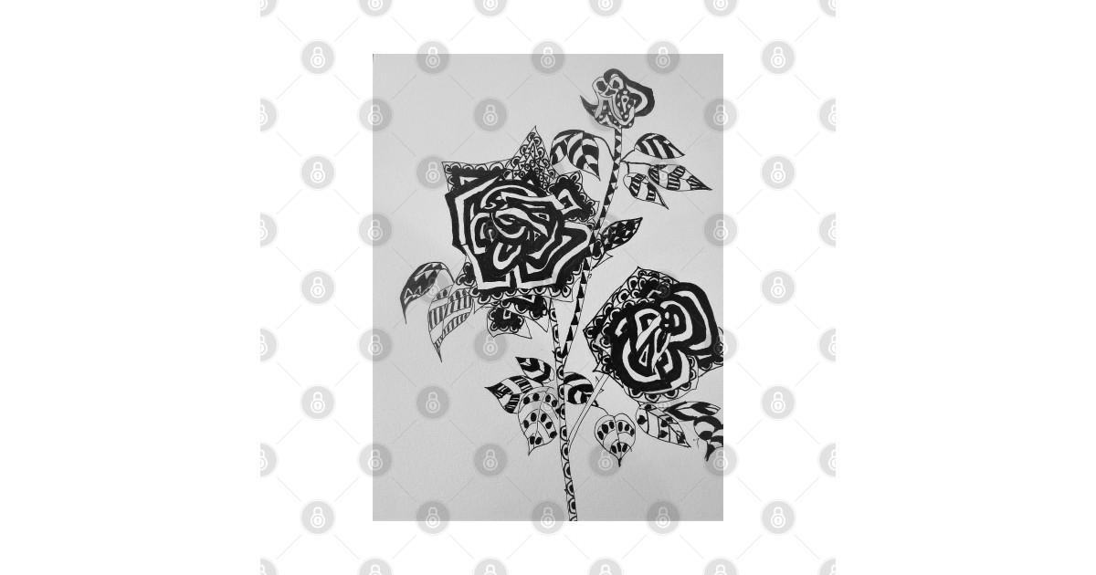 Crazy Zentangle Roses Ink Drawing Black and White Floral flowers ...