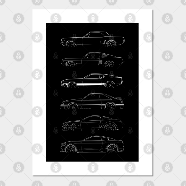 Evolution of the Ford Mustang - profile stencil, white - Mustang ...