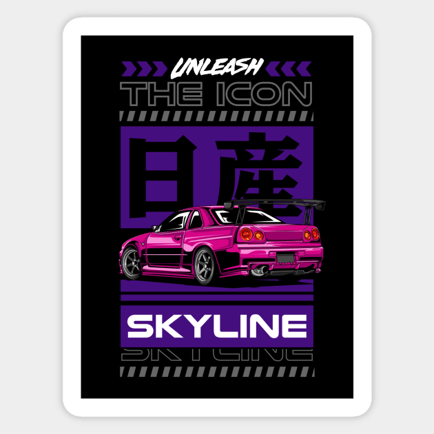 R34 Skyline GTR JDM Car - R34 Skyline Gtr Jdm Car - Sticker | TeePublic