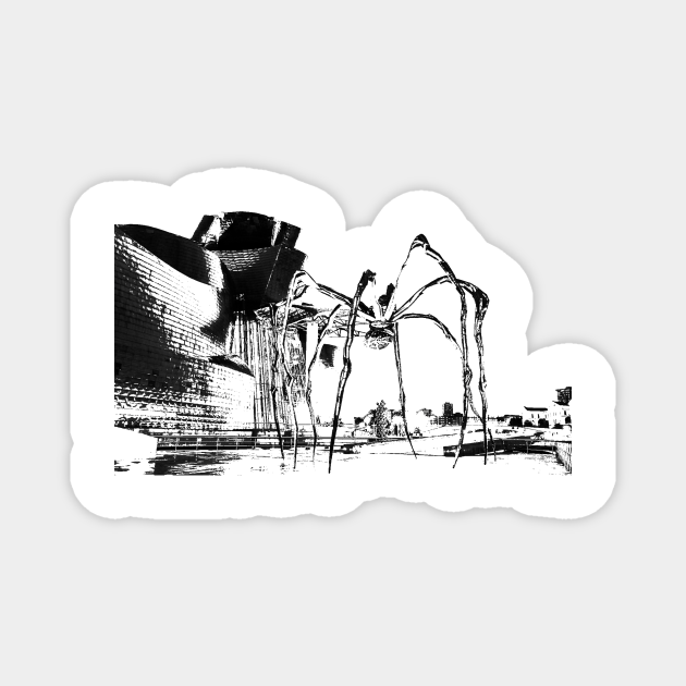Line sketch of the Guggenheim Museum Bilbao and the Mama spider. Basque ...