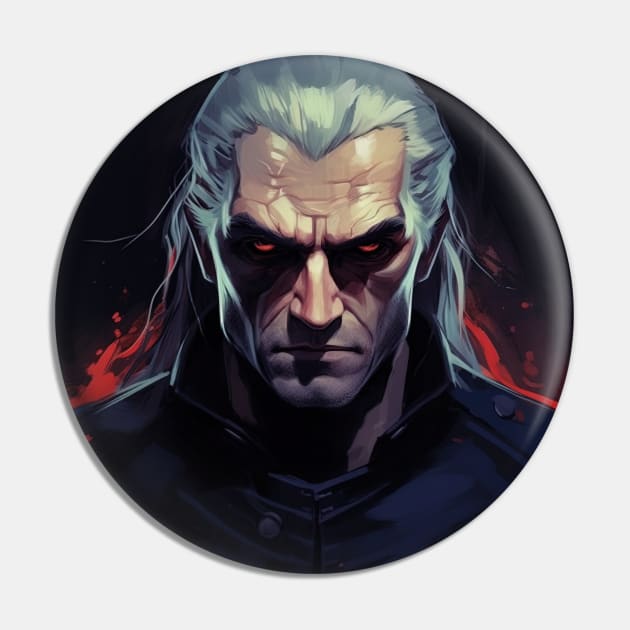 Witcher with angry face and red eyes - Witcher - Pin | TeePublic