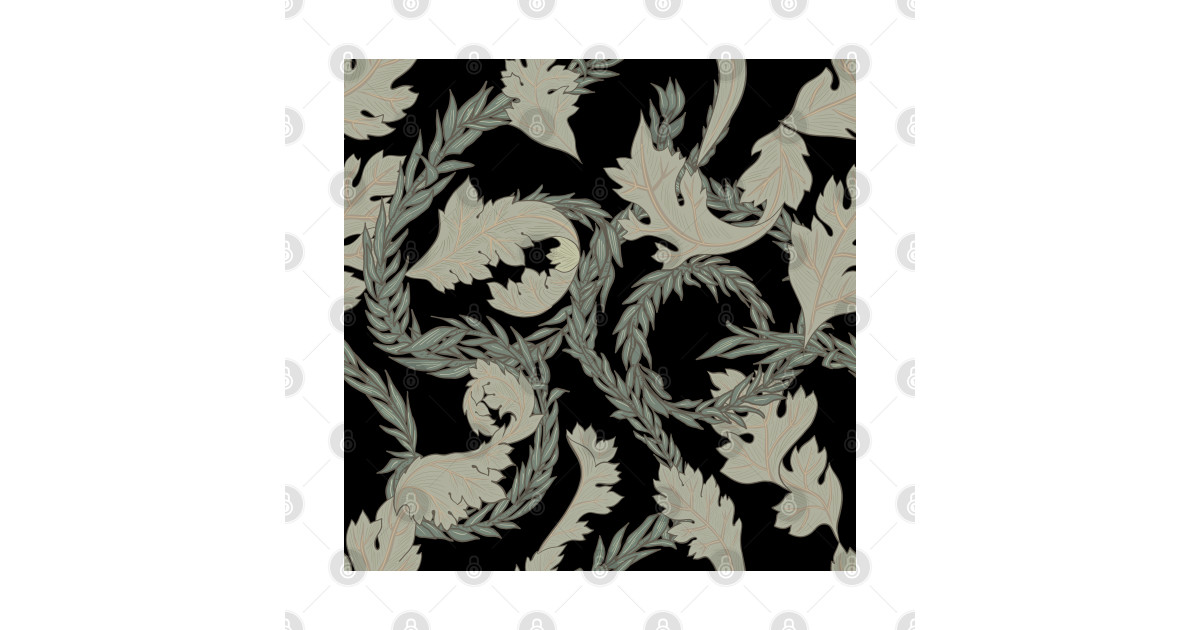 Acanthus Leaves on Black Background - Floral Patterns - T-Shirt | TeePublic