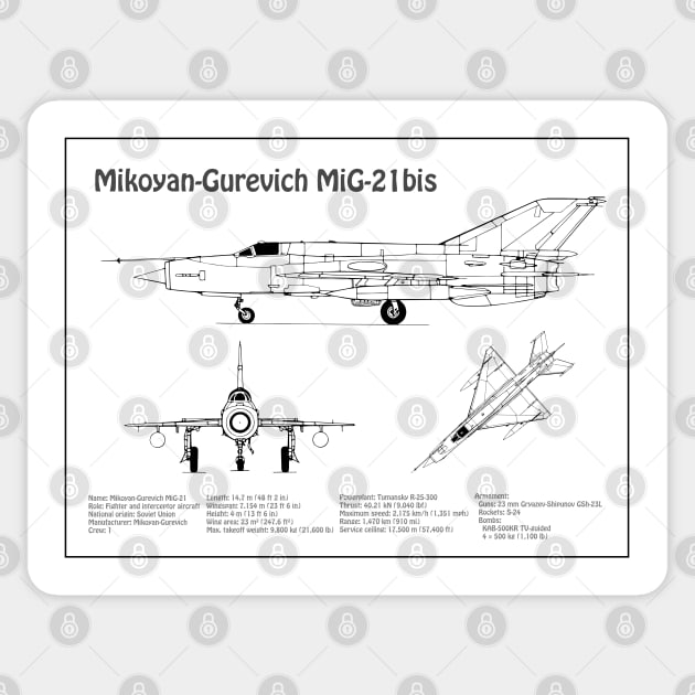 Mikoyan-Gurevich MiG-21 bis Fishbed Fighter - BD - Mig 21 - Sticker ...