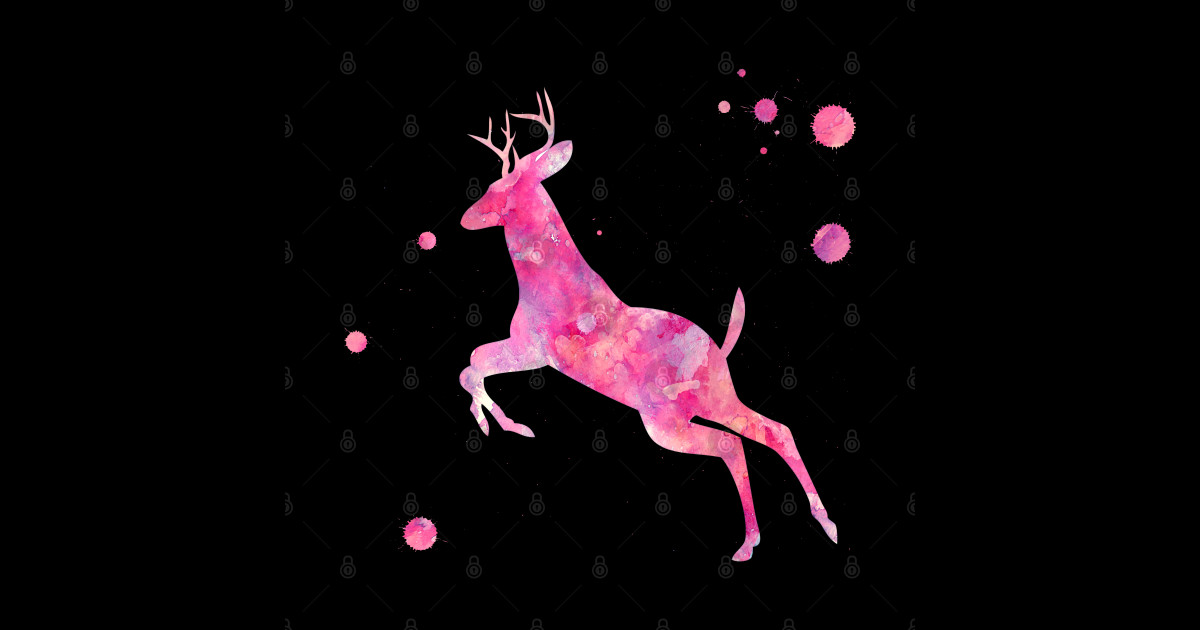 Pink Running Deer Watercolor Painting - Deer - Posters and Art Prints ...
