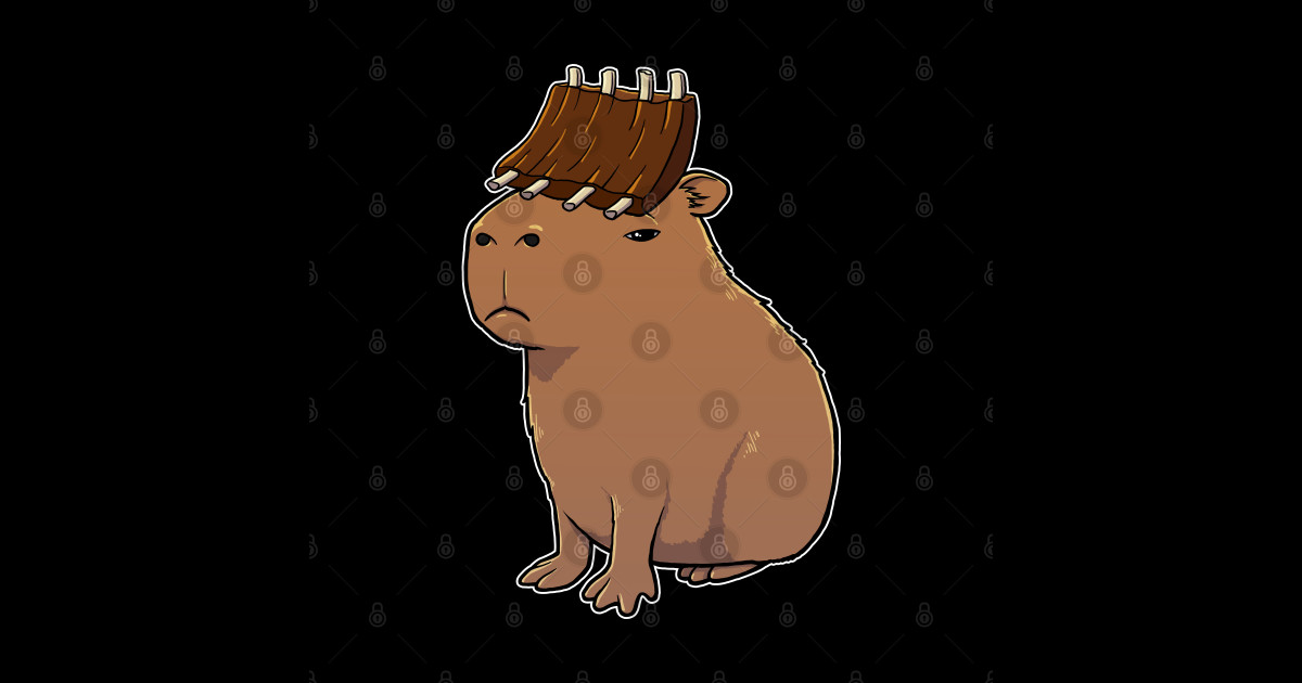 Capybara with Barbecue Ribs on its head - Capybara Lover - Sticker ...