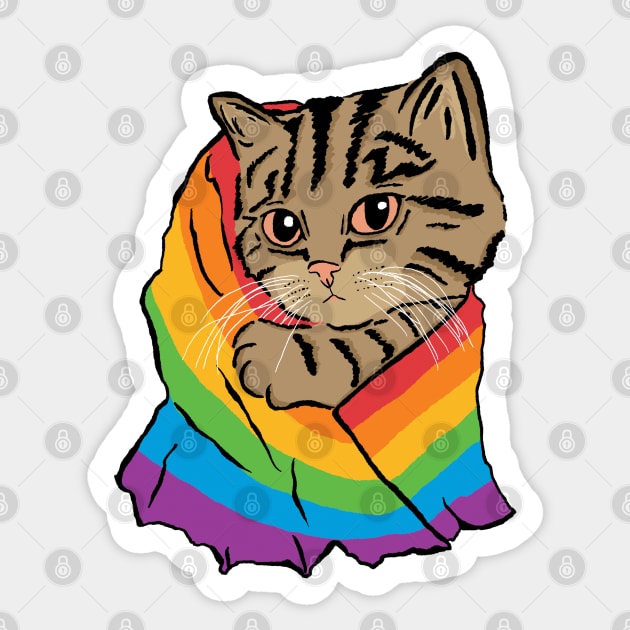 Cat with a Rainbow Pride Flag - Pride - Sticker | TeePublic