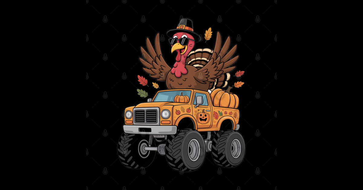 Thanksgiving Turkey Monster Truck with Pumpkins and Fall Leaves ...
