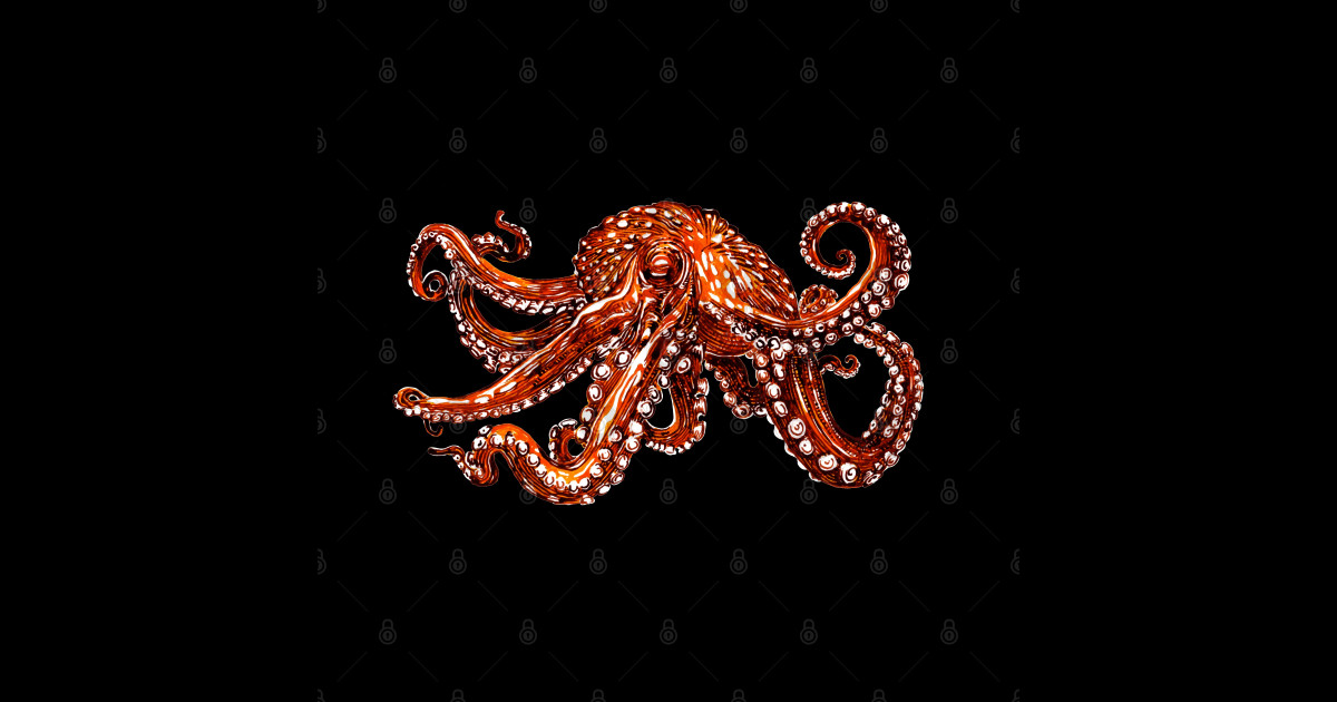 Giant Pacific Octopus Color Ink Drawing - Octopus - Sticker | TeePublic