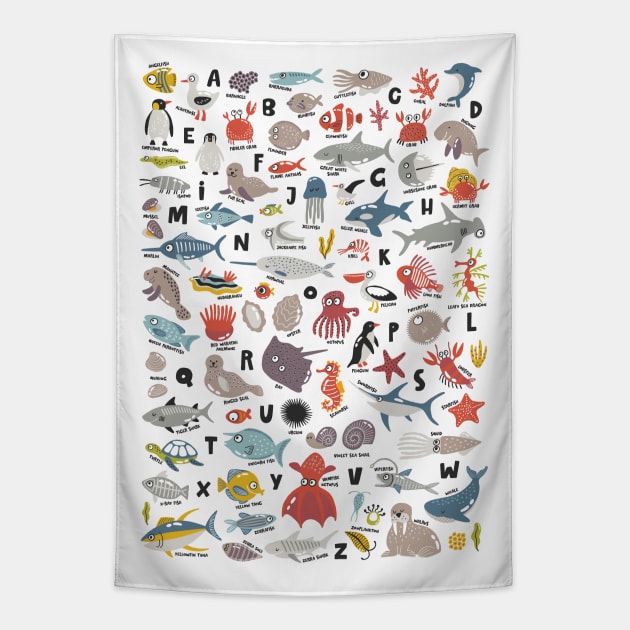 Sea Animals Alphabet - Sea Animals - Tapestry | TeePublic