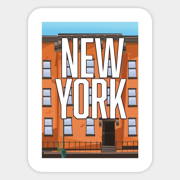 New York Brownstone vacation poster. - New York Travel - Sticker ...