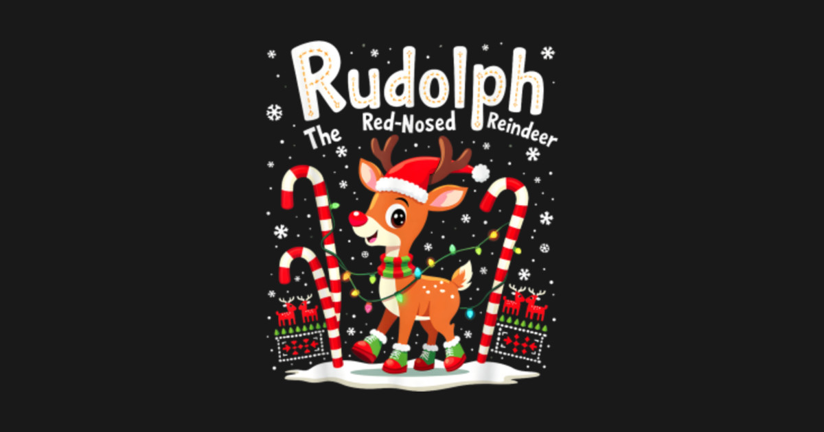 Rudolph The Red Nosed Reindeer With Candy Canes Illustration - Rudolph ...